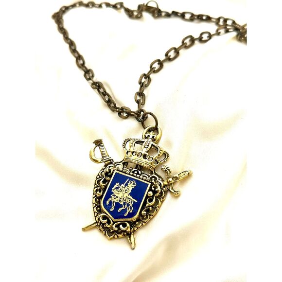 Vintage | Jewelry | Coat Of Arms Cobalt Blue Crest Pendant Necklace ...